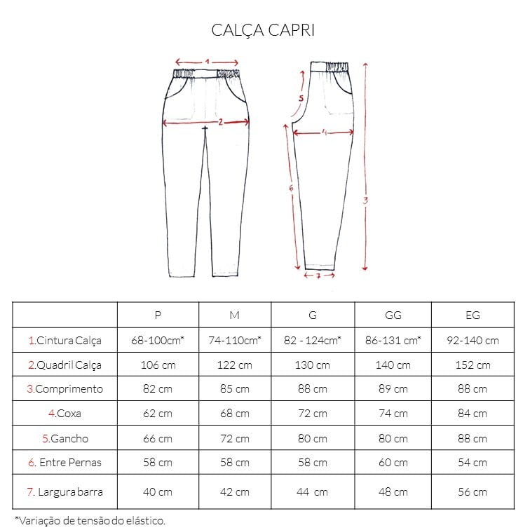 Guia de medidas – Calça Capri – EmeElle