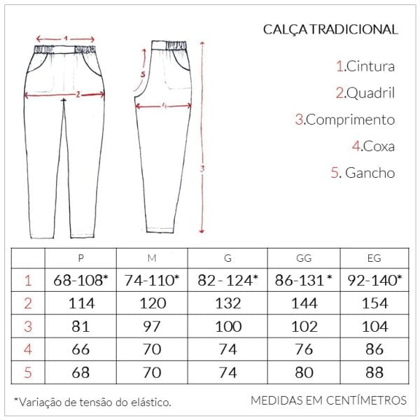 Guia de medidas – Calça Tradicional – EmeElle